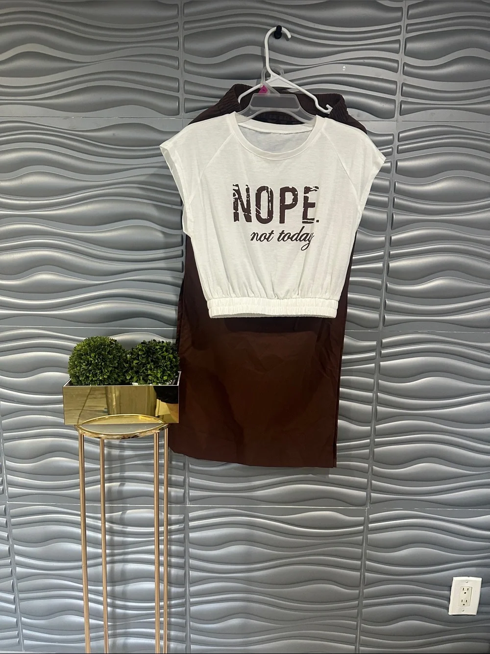 Other | White Nope Not Today Cropped Tee With Brown Dress Layer | Poshmark